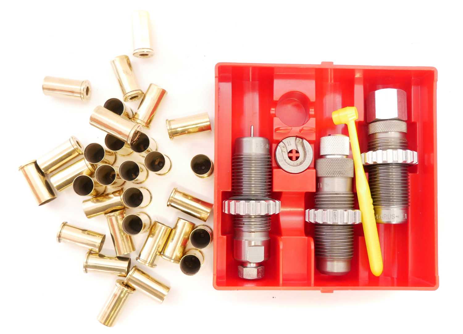 Lot 506 - Lee 44 S&W Russian three die set with shell